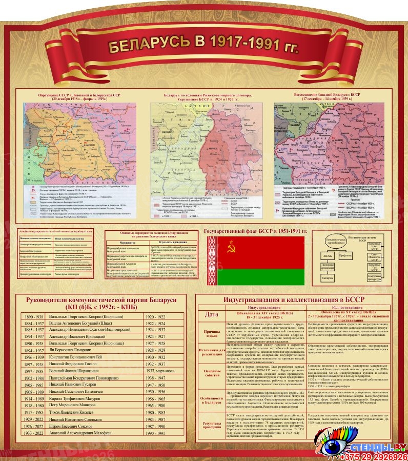 Купить Стенд Беларусь в 1917-1991 гг на русском языке 1000*1130 мм 📄 с доставкой по Беларуси ...